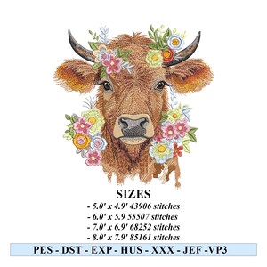 Cute Highland Cow Embroidery Design, Farm Animal Machine Embroidery ...