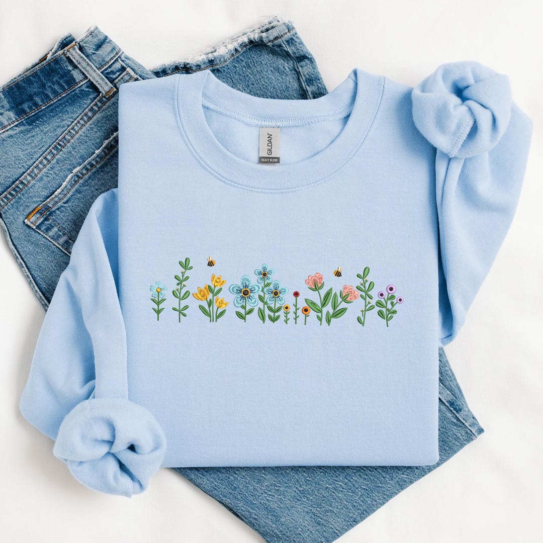 Wildflower Sweatshirt Embroidered Floral Tshirt Spring Flower Shirt ...