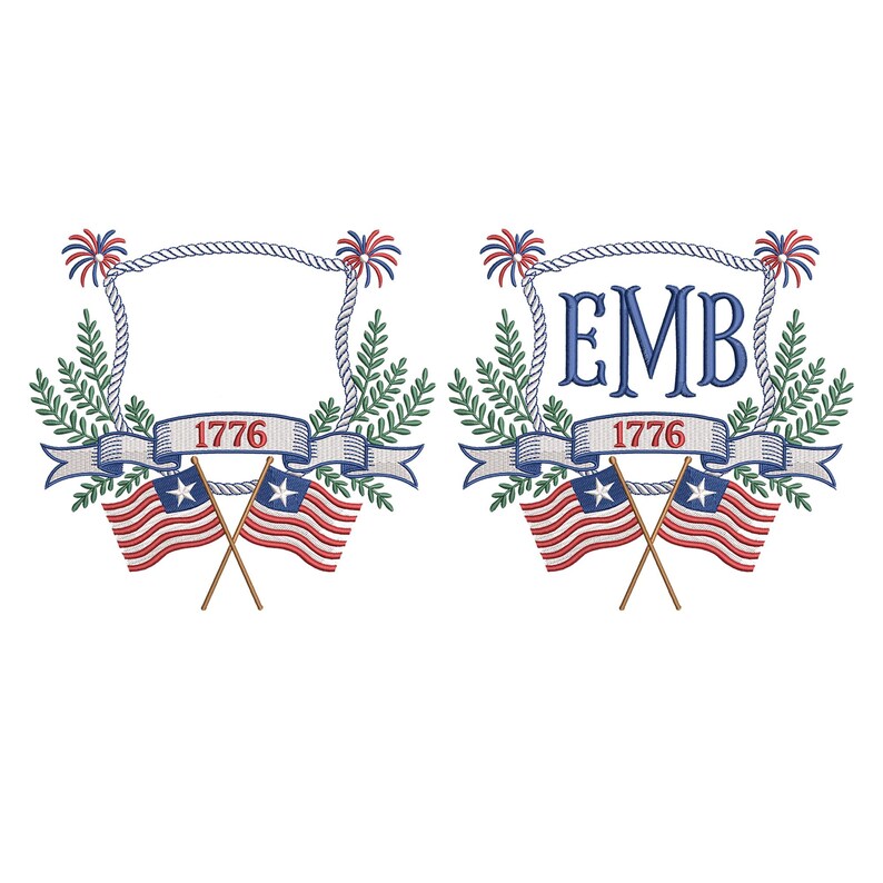 Patriotic Crest Frame Embroidery, Monogram 1776 Embroidery Design, July ...
