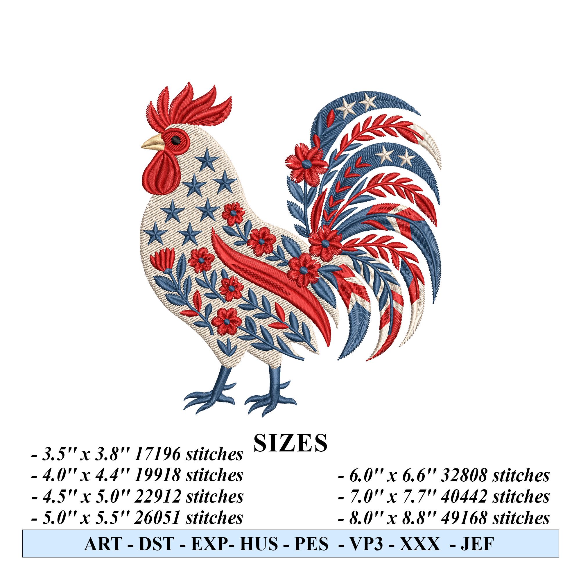Funny Chicken Embroidery Bundle of 4, Floral Patriotic and Meme Chicken ...