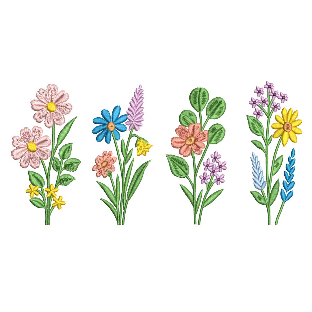 4 Mini Flowers Machine Embroidery Designs Set of 4, Mini Floral ...
