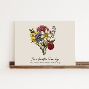 Flower Art Custom Family Flower Bouquet, Birth Month Flower Art ...