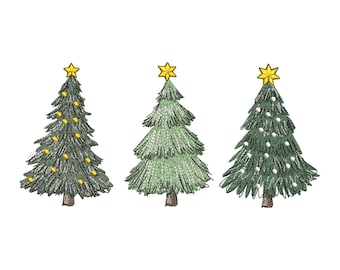 Merry and Bright Christmas Tree Embroidery Design - Etsy