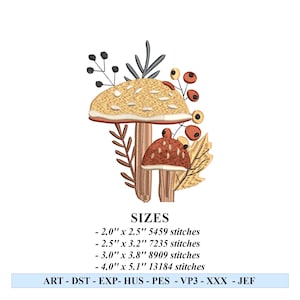 Mushroom and Wildflower Embroidery Design, Embroidery Autumn With ...