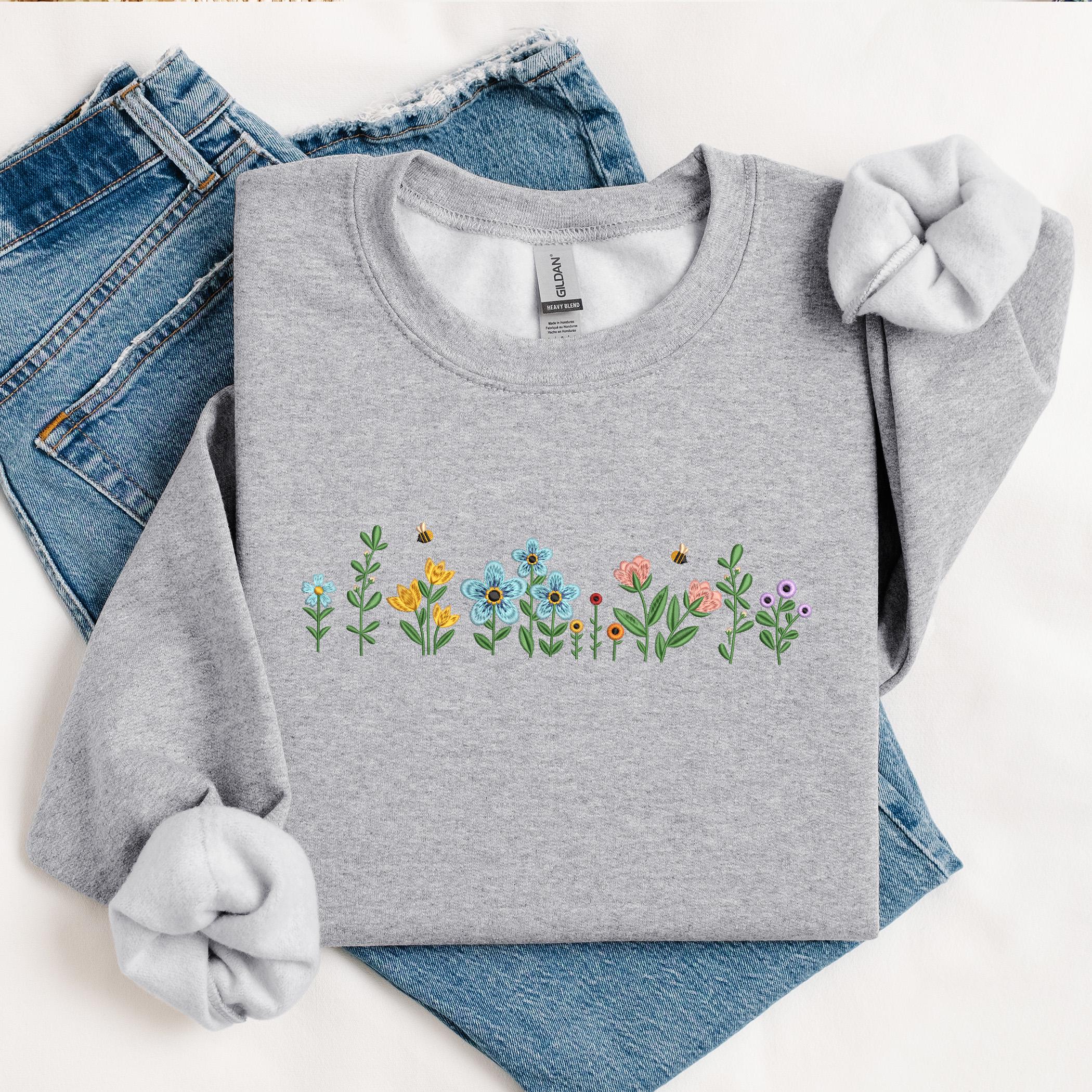 Wildflower Sweatshirt Embroidered Floral Tshirt Spring Flower Shirt ...