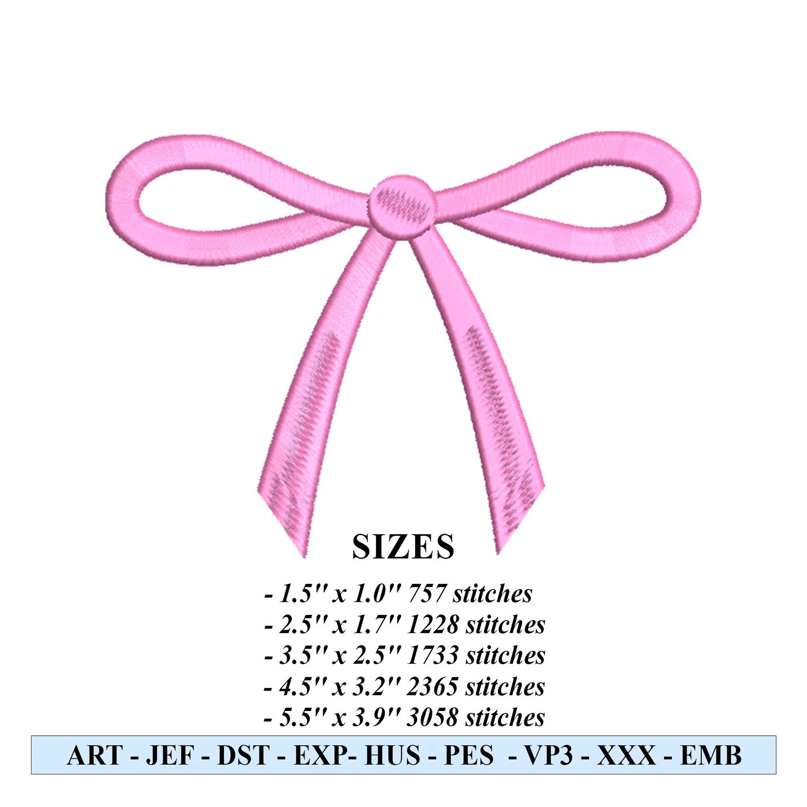 Mini Bow Machine Embroidery Design, Bow Embroidery File in PES, DST ...