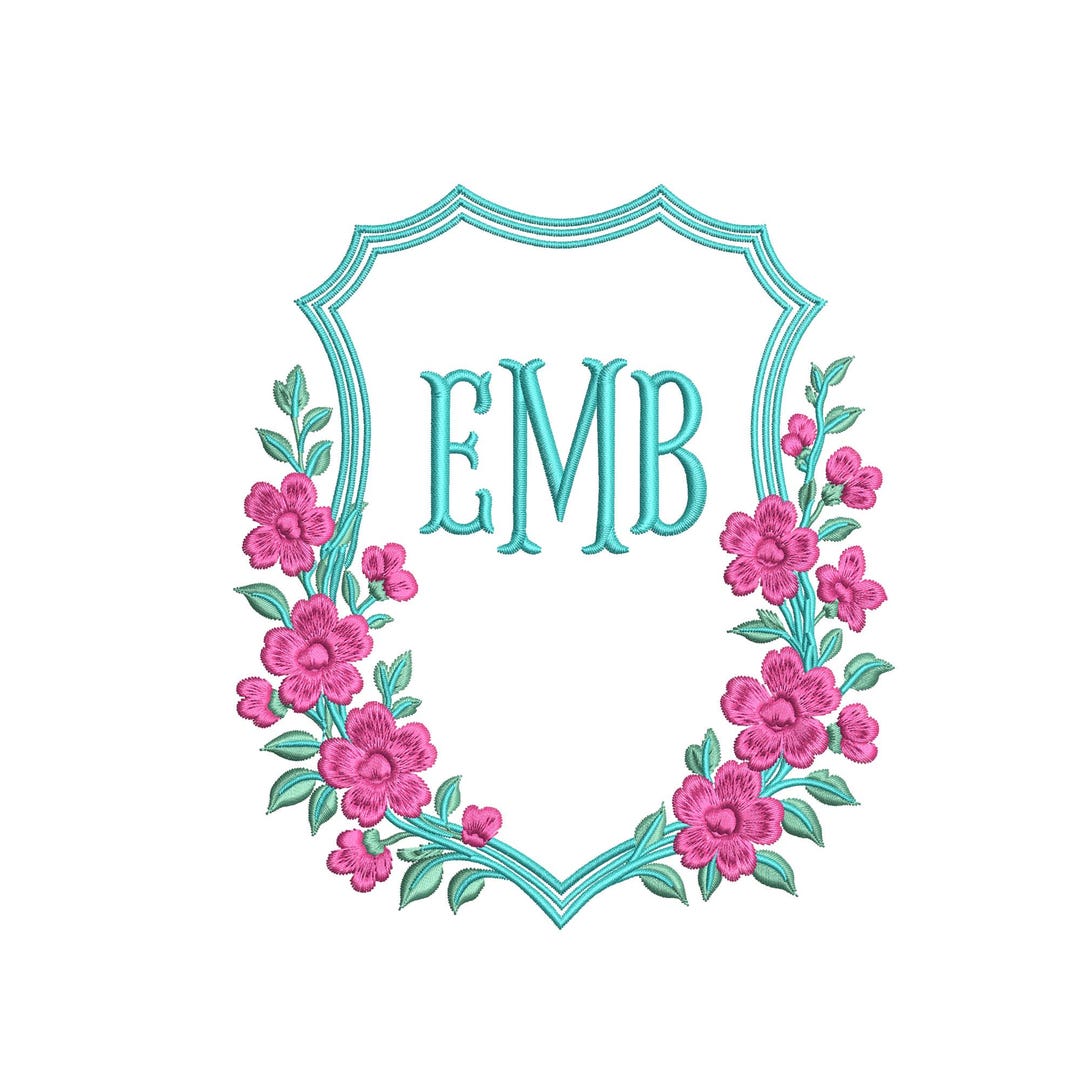 Floral Crest Frame Embroidery Design Crest Frame Newborn Baby Banner ...