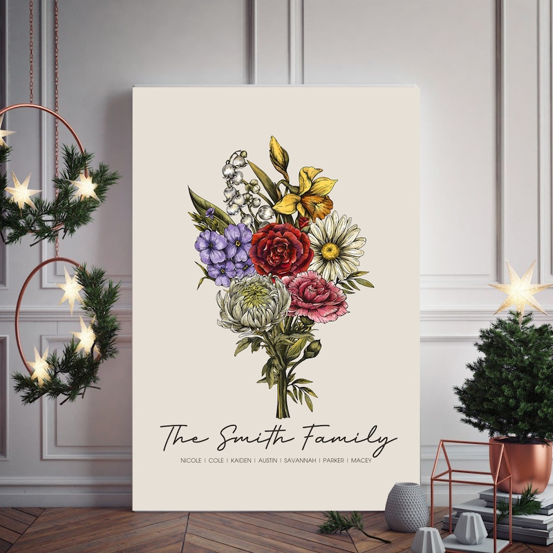 Birthday Flowers Family Tree Portrait - Etsy