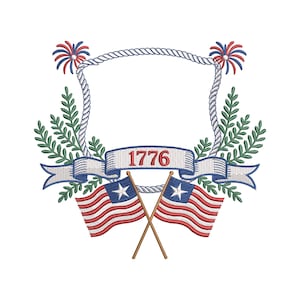 Patriotic Crest Frame Embroidery, Monogram 1776 Embroidery Design, July ...