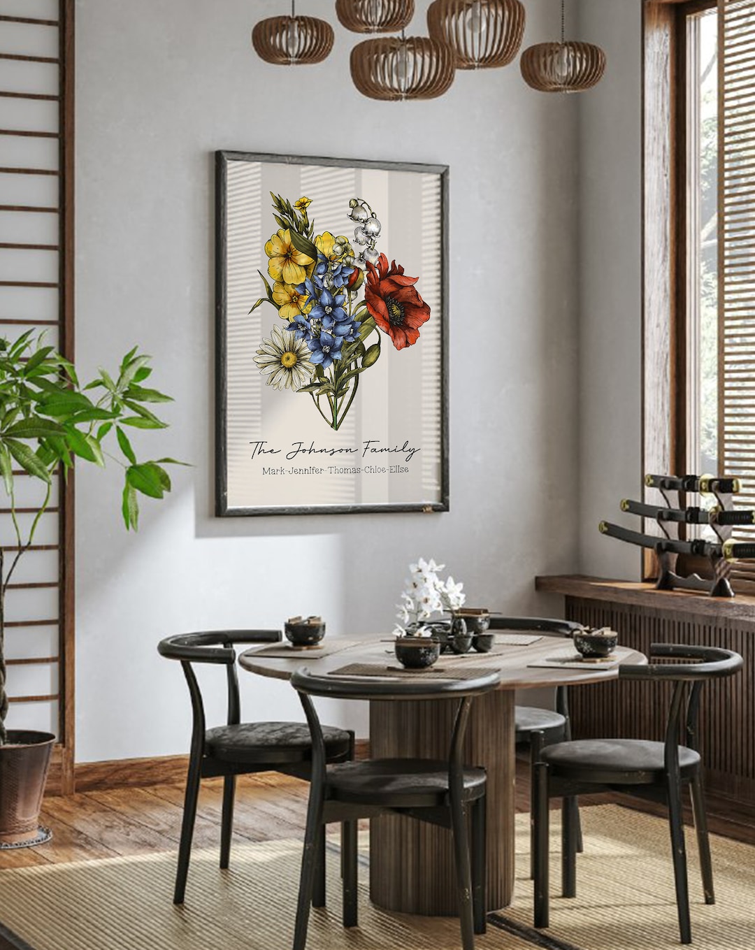 Family Flower Bouquet, Birth Month Flower Art, CUSTOM Personalized Gift ...