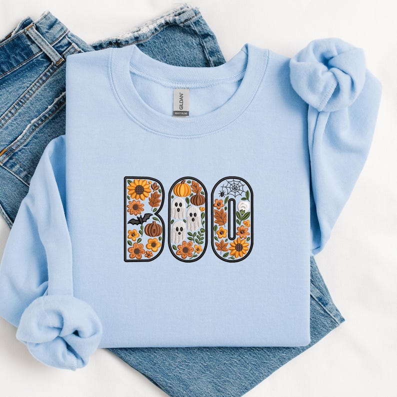 BOO Embroidery Design, Floral Halloween Letters With Ghosts, Pumpkins ...