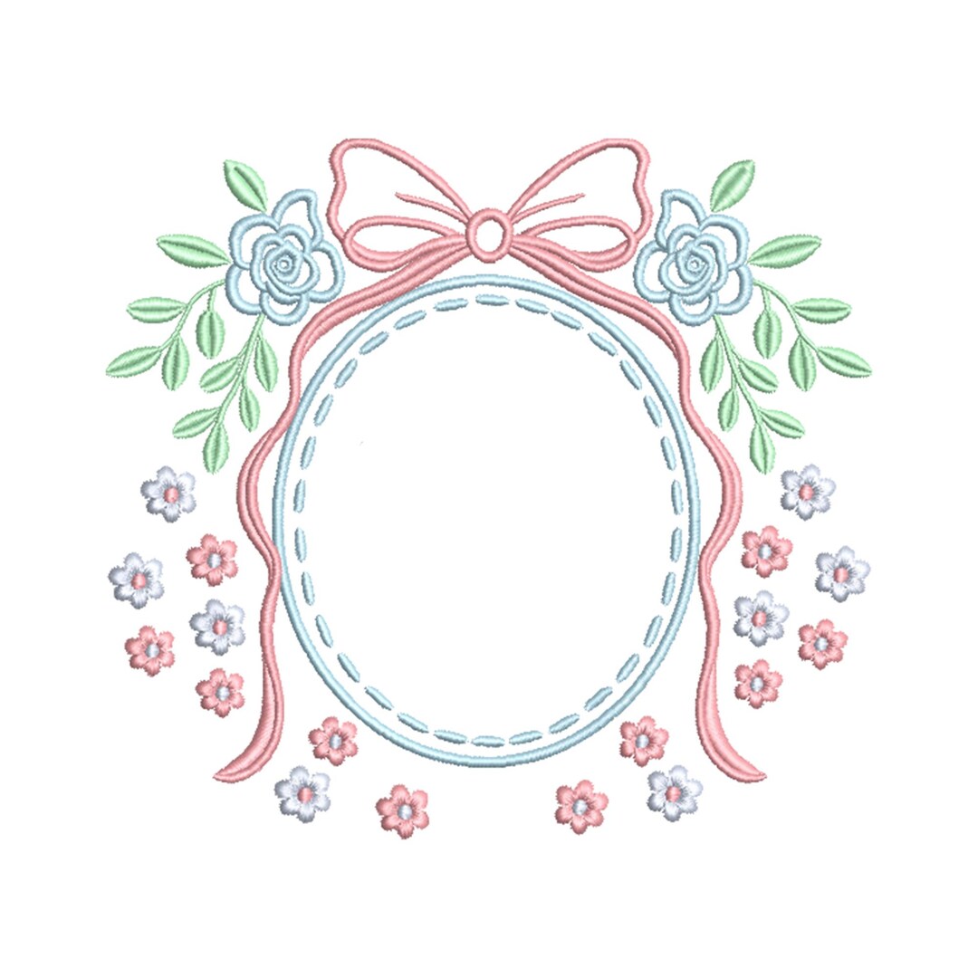 Floral Bow Crest Frame Embroidery Design, Baby Girl Monogram Crest ...