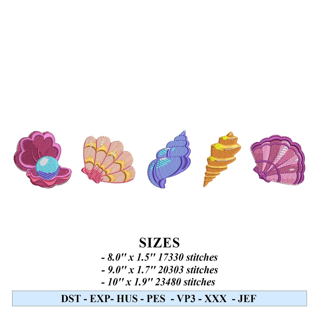 Sea Shells Embroidery Design, Beach Embroidery Design, Summer ...