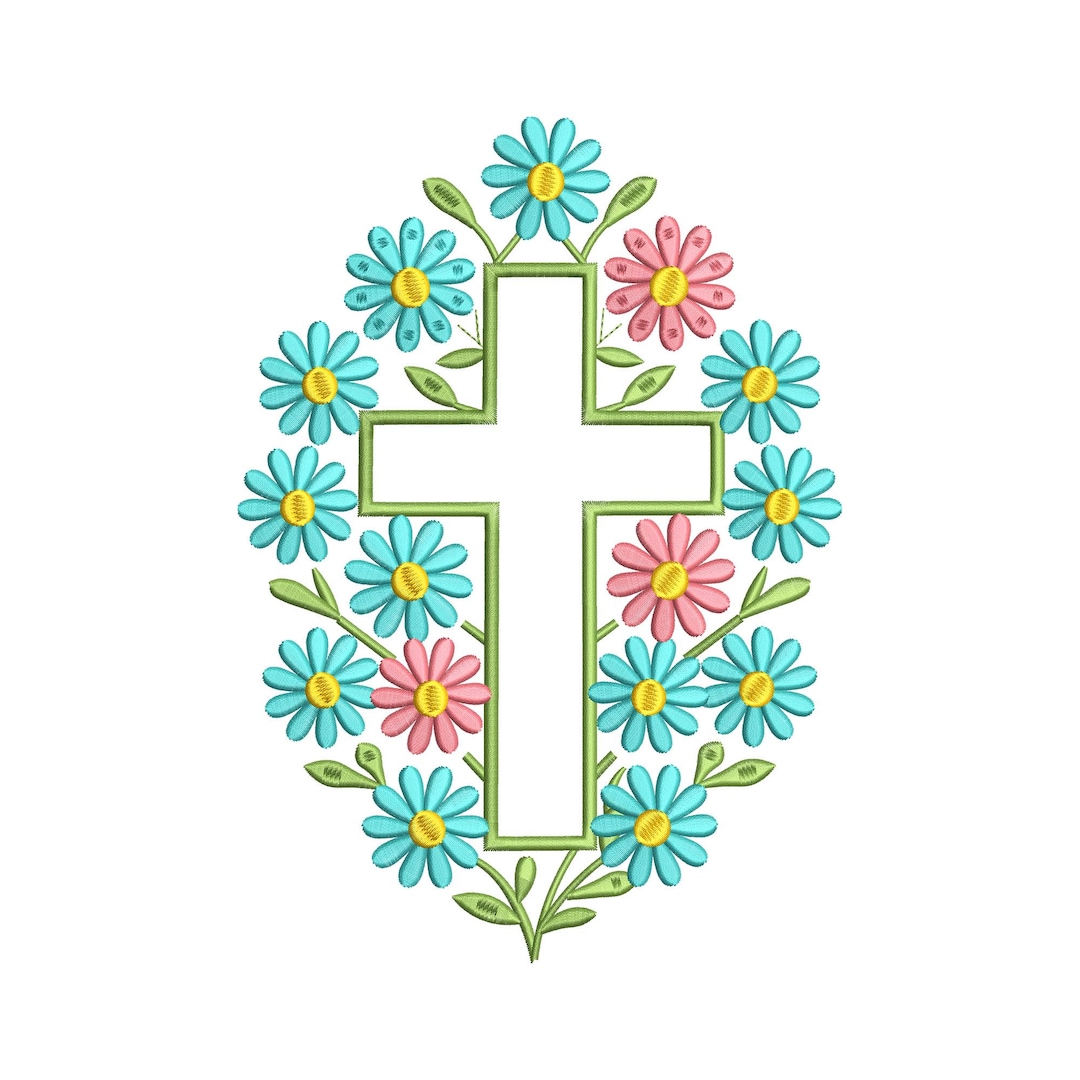 Floral Cross Embroidery Design, Flower Embroidery File, Summer ...