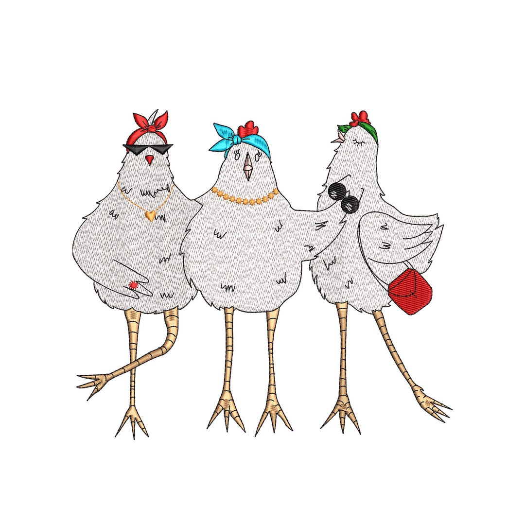Funny Chicken Embroidery Design, Cute Chicken With Bow and Scrafts ...