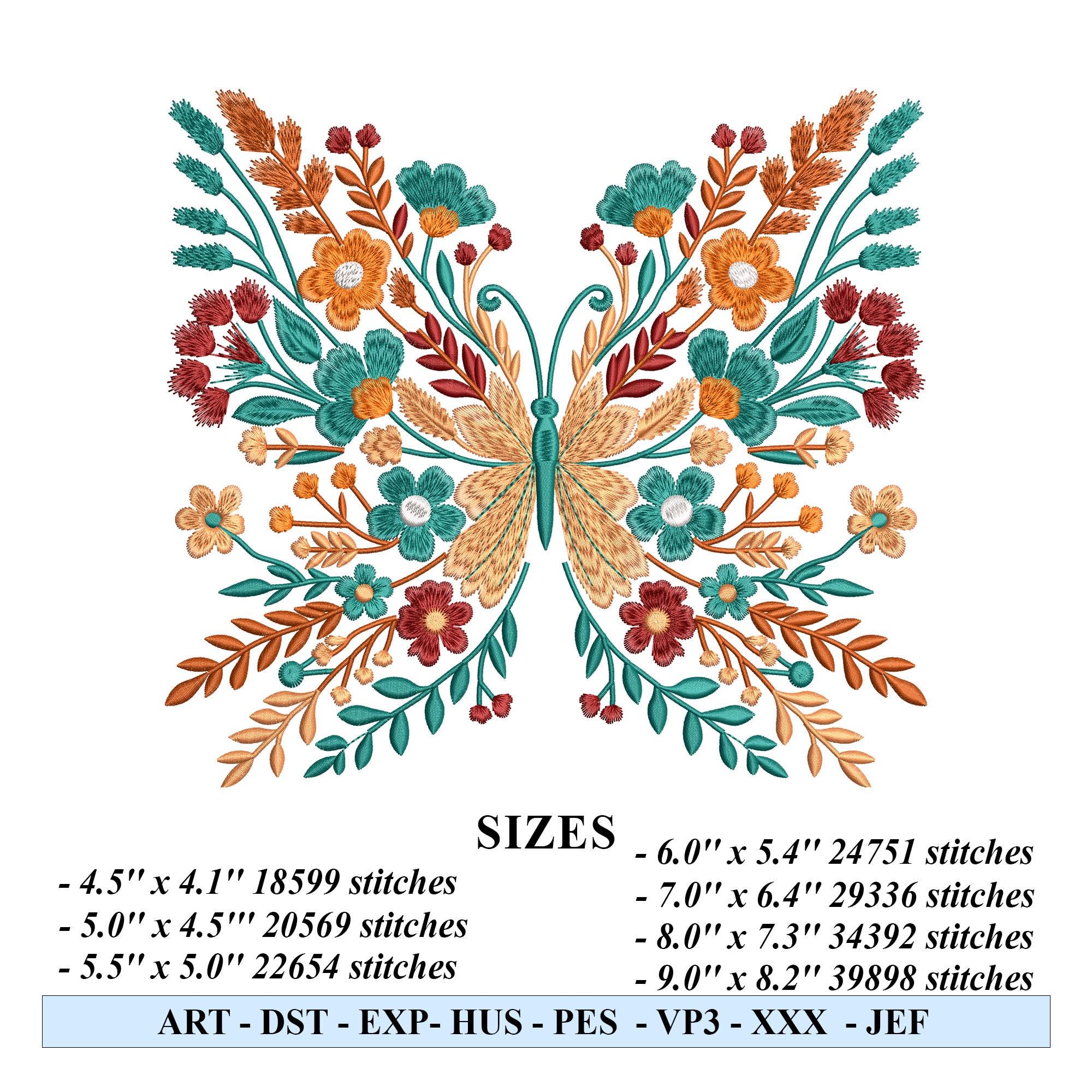 Floral Butterfly Machine Embroidery Design, Butterfly Embroidery File ...