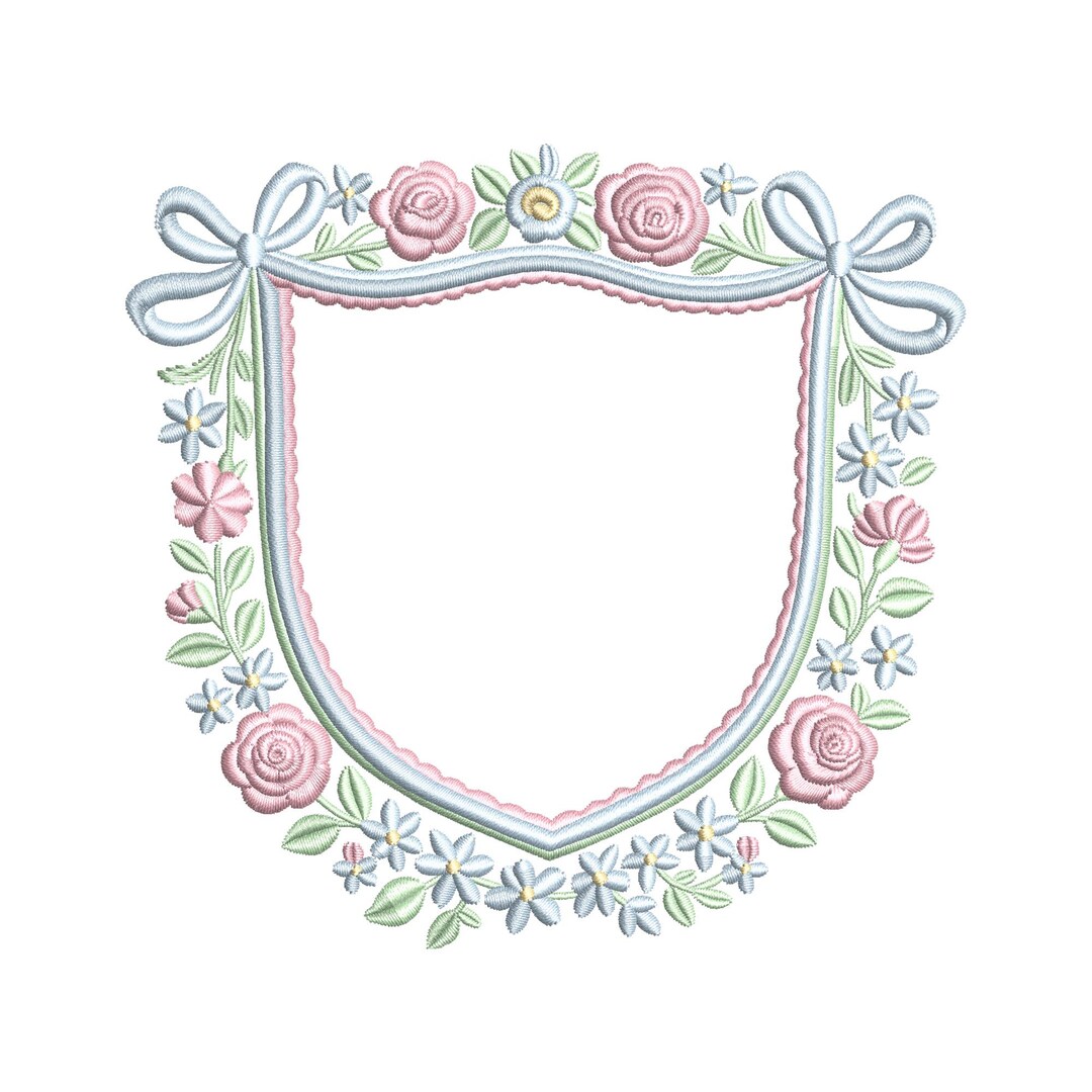 Preppy Crest Grandmillennial Embroidery Design Coquette Bow Crest ...