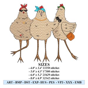Funny Chicken Embroidery Design, Cute Chicken With Bow and Scrafts ...