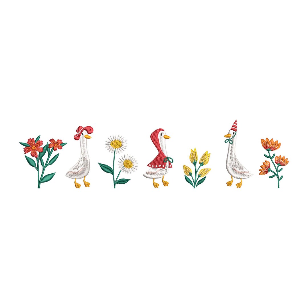 Goose Christmas Embroidery Design, Cute Geese and Flowers Christmas ...