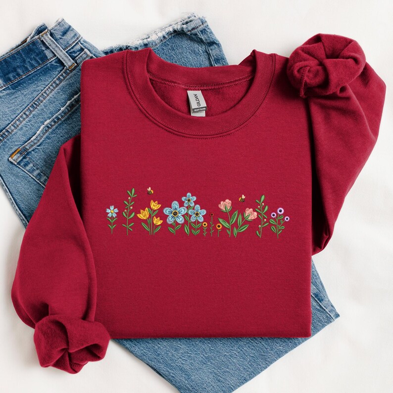 Wildflower Sweatshirt Embroidered Floral Tshirt Spring Flower Shirt ...