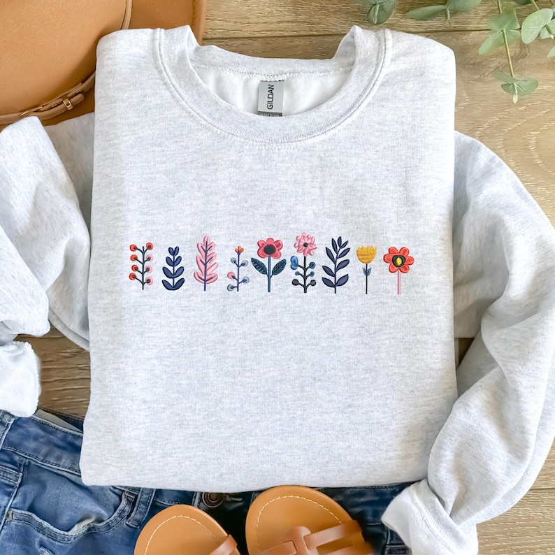 Wildflower Embroidered Sweatshirt Floral Shirt Hoodie Embroidered ...
