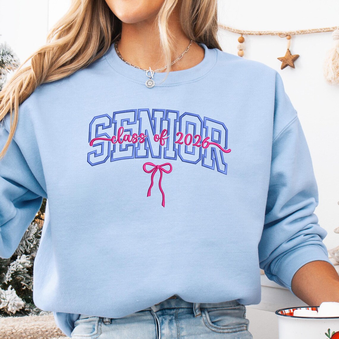 Custom Embroidered Senior Hoodie, Coquette Bow, Senior Team Shirt ...