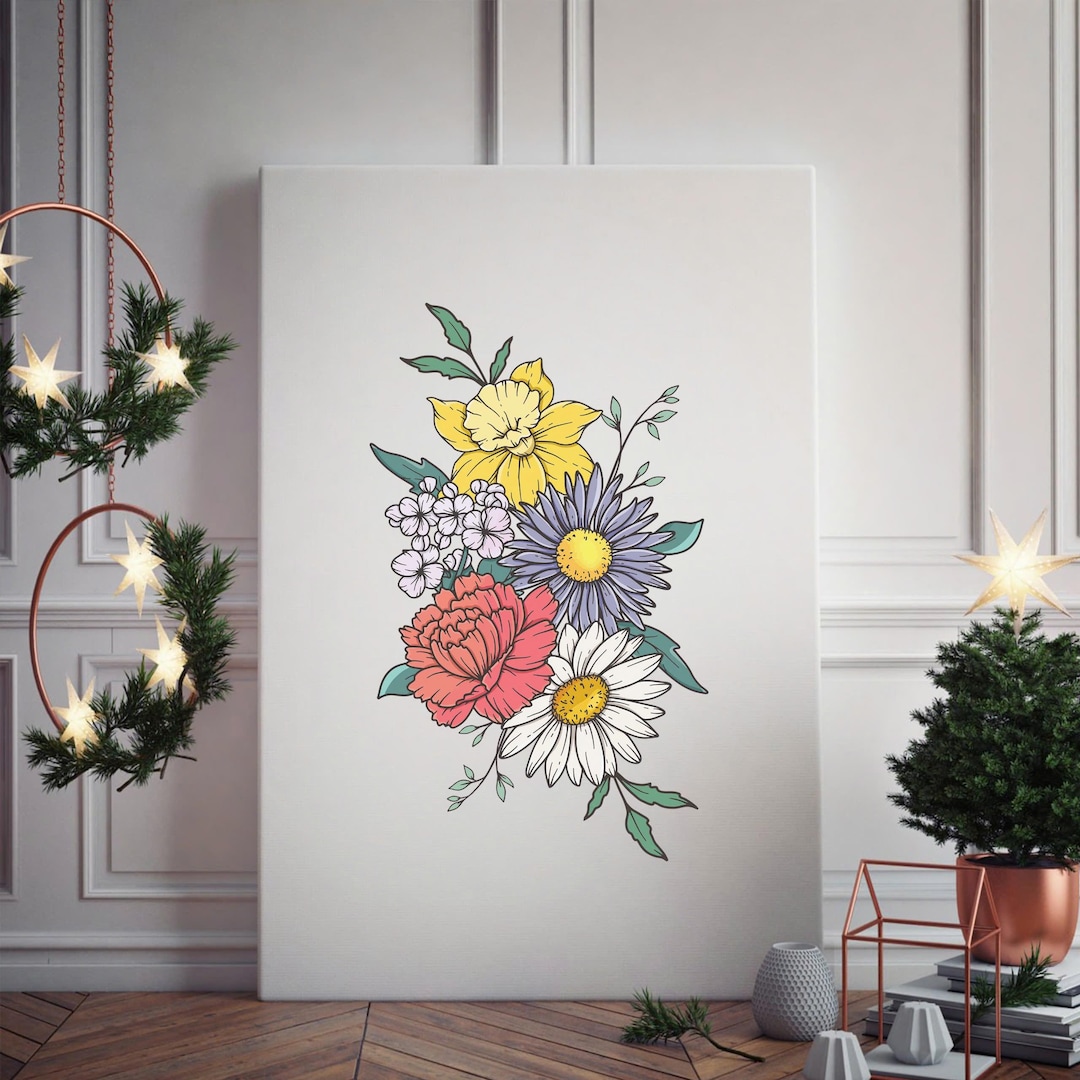 Custom Birth Flower Bouquet, Family Birth Month Tattoo Design, up to 15 ...