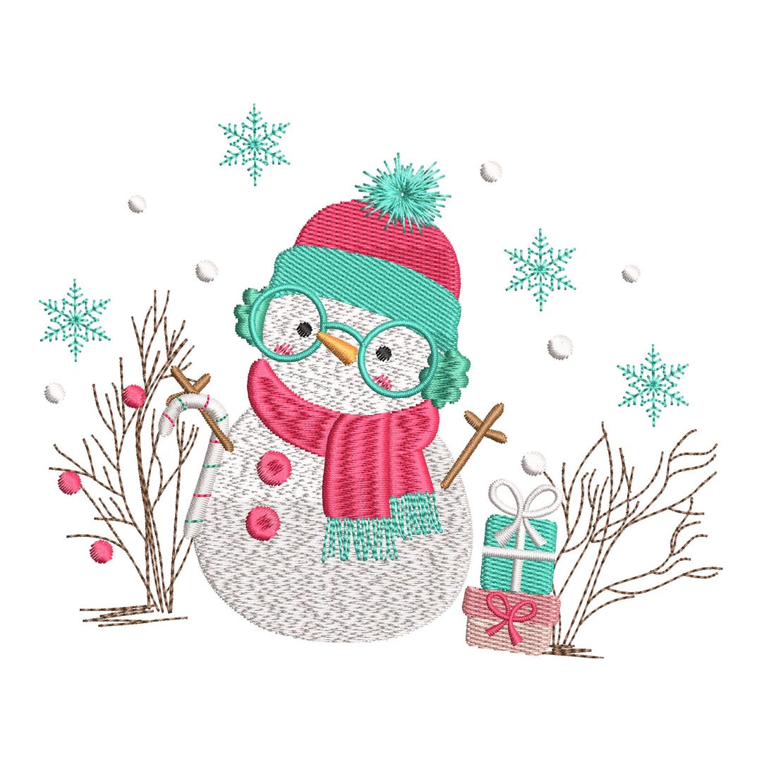 Winter Snowman Embroidery Design, Christmas Snowman Machine Embroidery ...