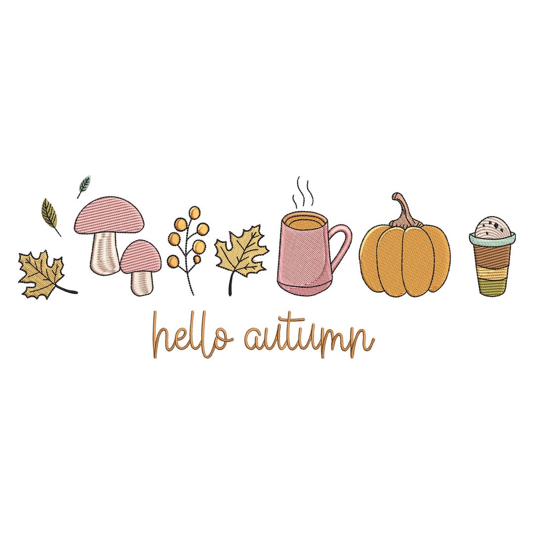 Fall Embroidery Designs, Autumn Leaves With Pumpkin and Mushroom ...