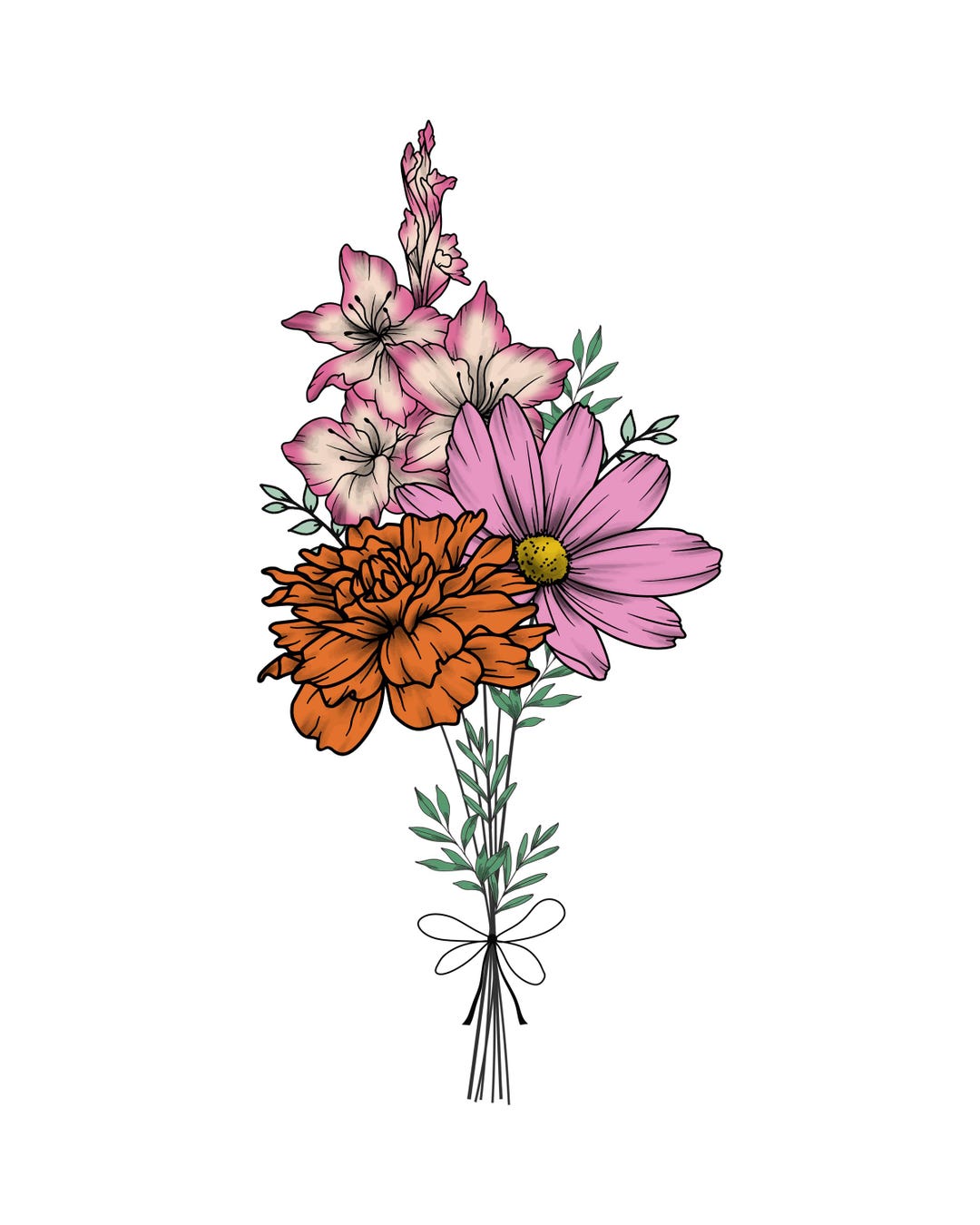 Custom Birth Flower Bouquet, Family Birth Month Tattoo Design, up to 15 ...