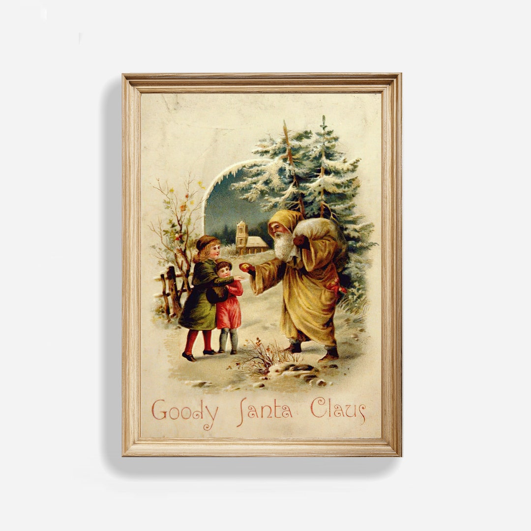 Christmas Wall Art, Vintage Santa Wall Art, Santa Claus and Children ...