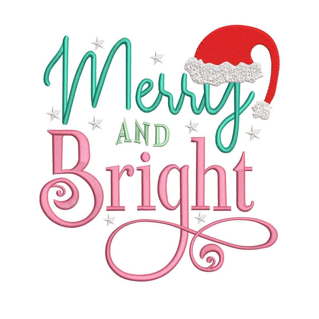 Merry and Bright Embroidery Design, Christmas Tree Machine Embroidery ...