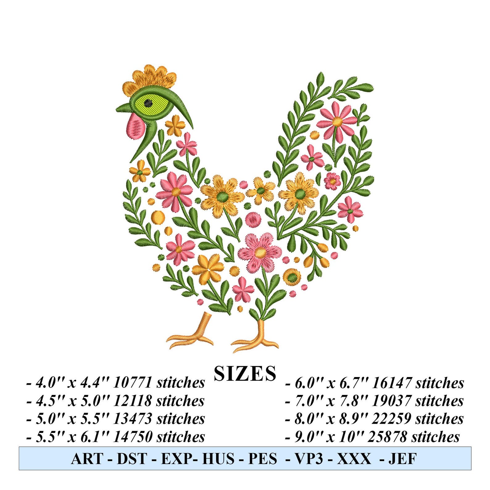 Funny Chicken Embroidery Bundle of 4, Floral Patriotic and Meme Chicken ...