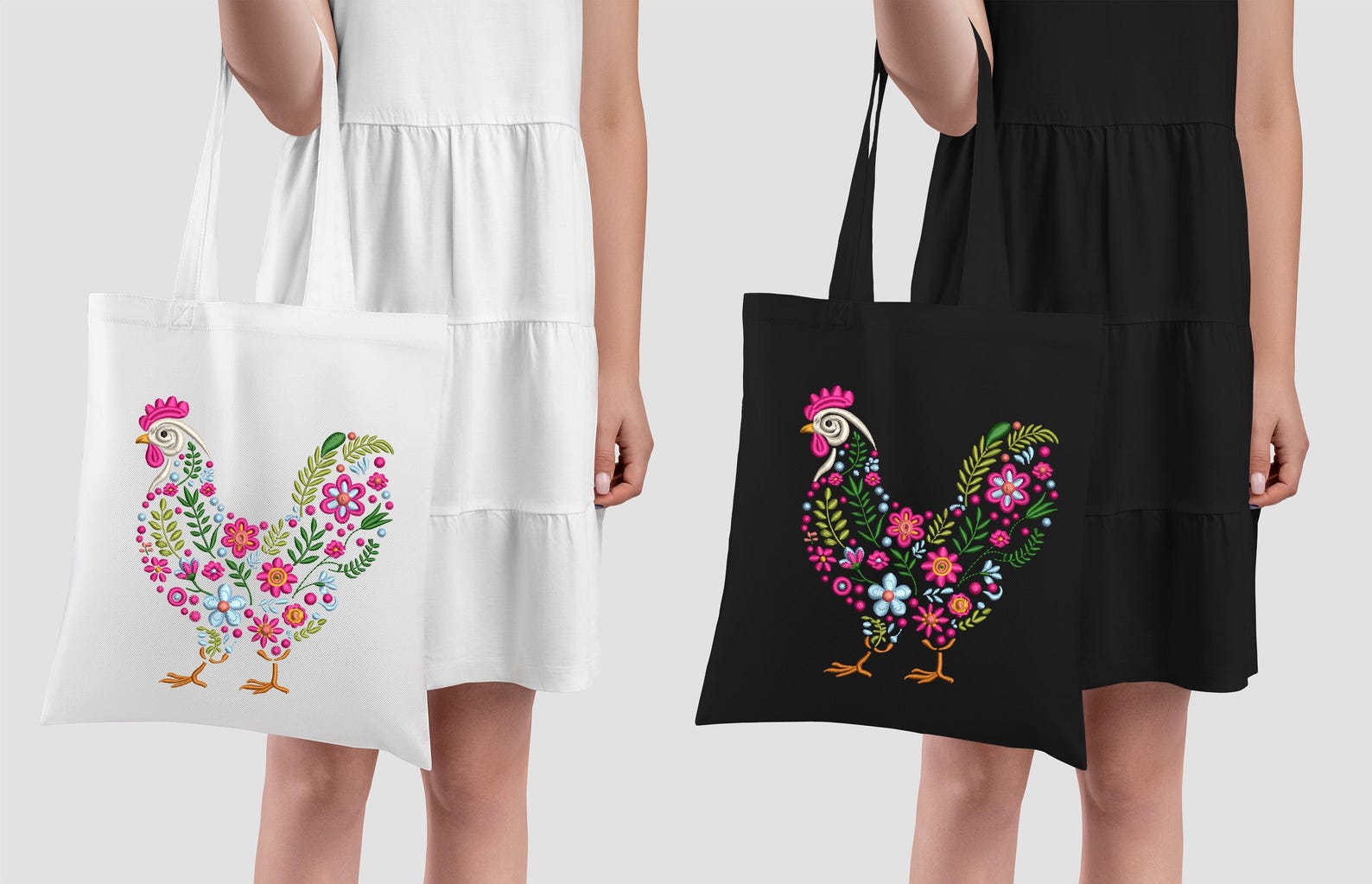 Floral Chicken Embroidery Design, Funny Crazy Chicken Embroidery Design ...