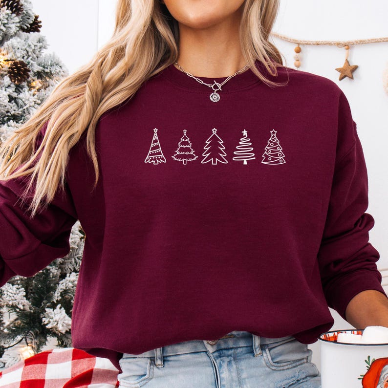 Minimalist Christmas Tree Embroidered Sweatshirt, Custom Holiday Shirt ...