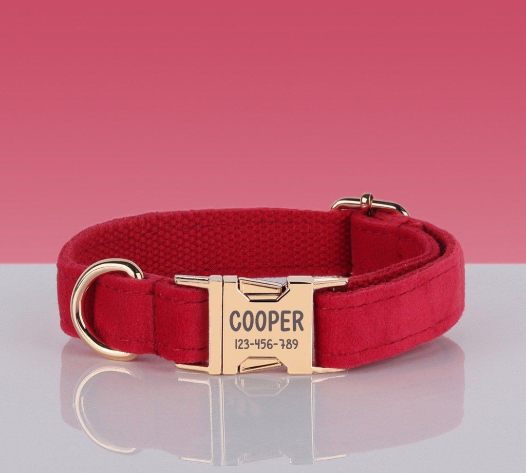 Red Dog Collar Personalized Dog Collar and Leash, Velvet Dog Collar ...