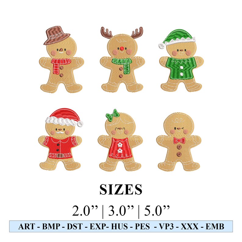 Christmas Gingerbread Cookies Embroidery Buble Set of 6, Seamless ...