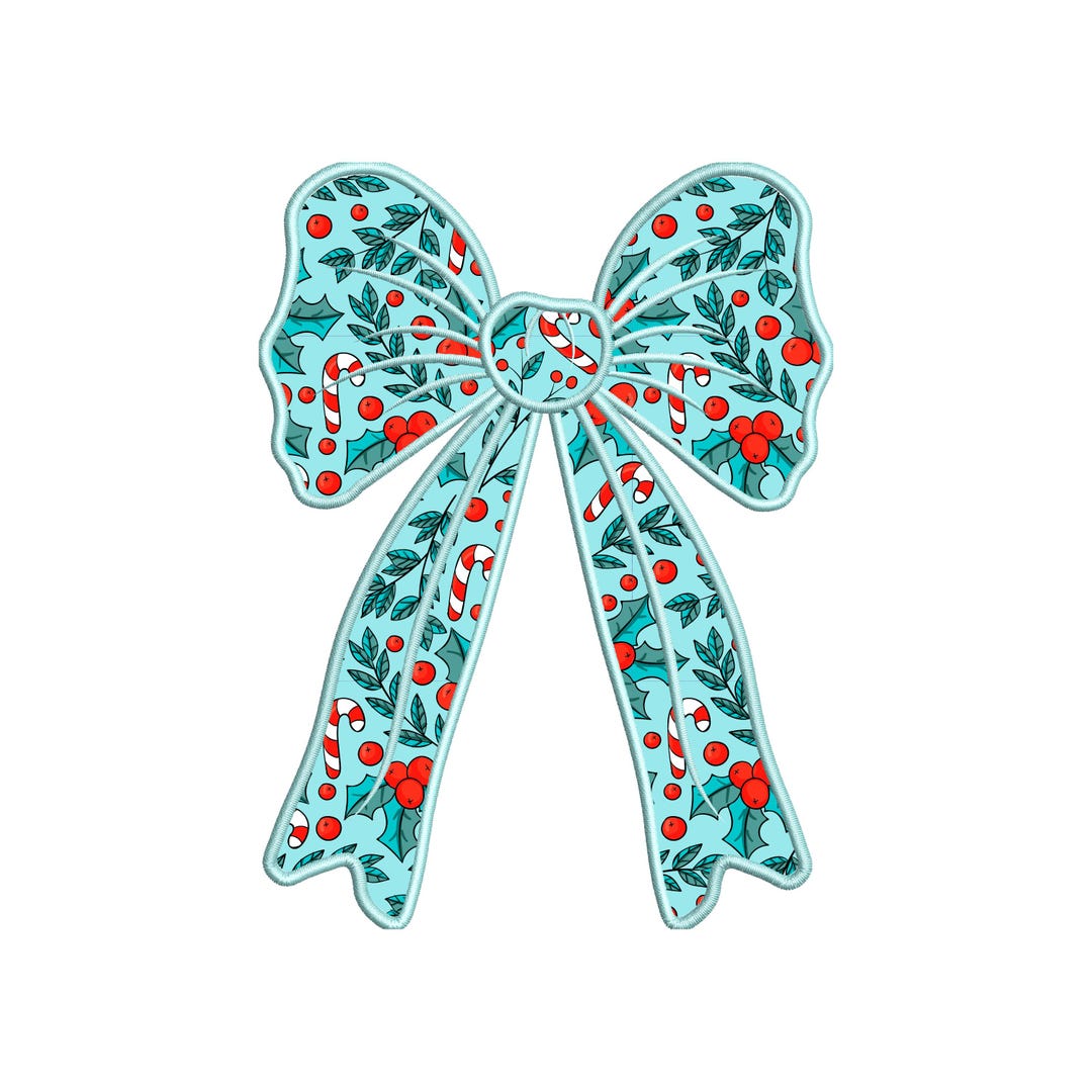 Side Bow Appliqué Sweatshirt Embroidery Design, Christmas Bow Applique ...