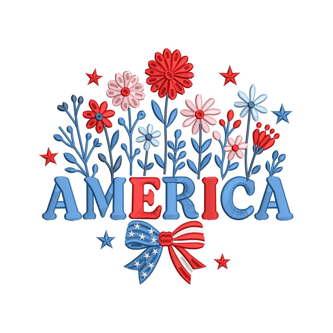 Floral America Embroidery Design, 4th of July Wildflower America ...