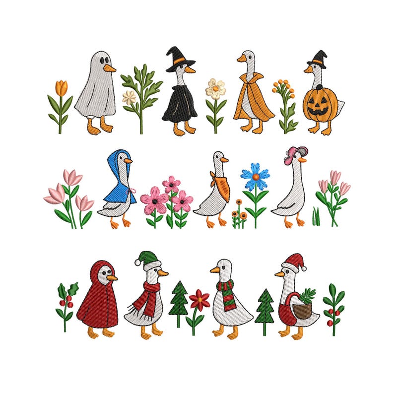 Seasonal Goose Embroidery Design Bundle of 3, Fall Halloween Spring ...