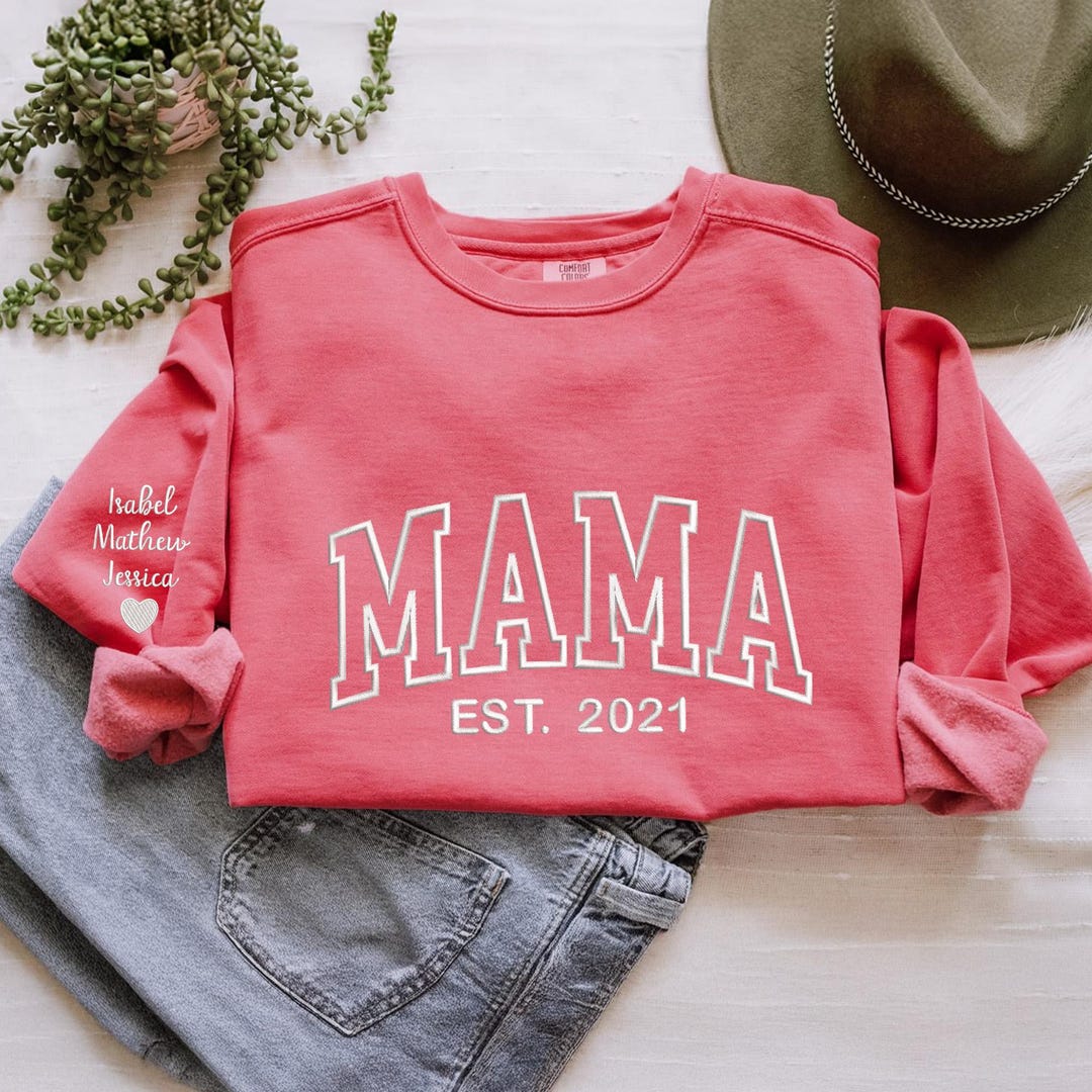 Comfort Colors® Custom Embroidered Mama Sweatshirt With Grandkids Names ...