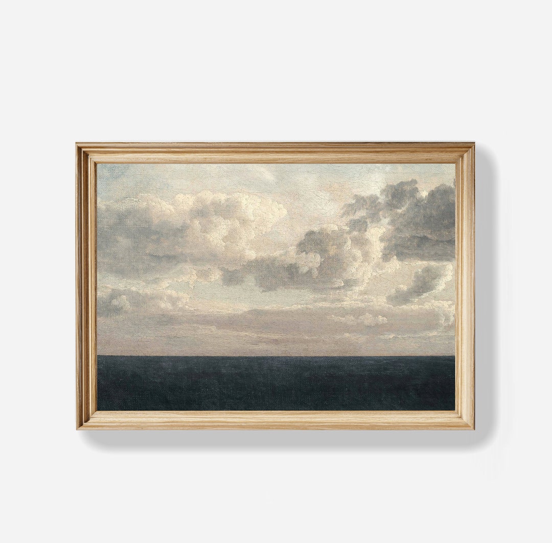 Ocean Horizon Oil Painting, Vintage Ocean Print, Antique Cloud Study ...