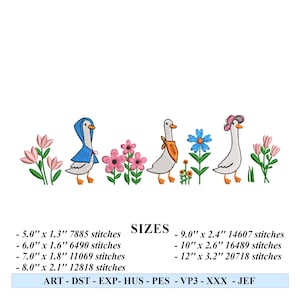 Cute Goose Embroidery File, Cute Geese and Wildflower Embroidery Design ...