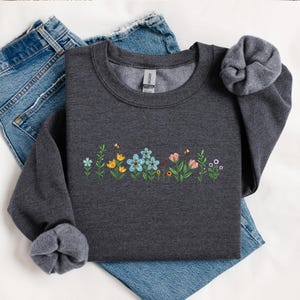Wildflower Sweatshirt Embroidered Floral Tshirt Spring Flower Shirt ...