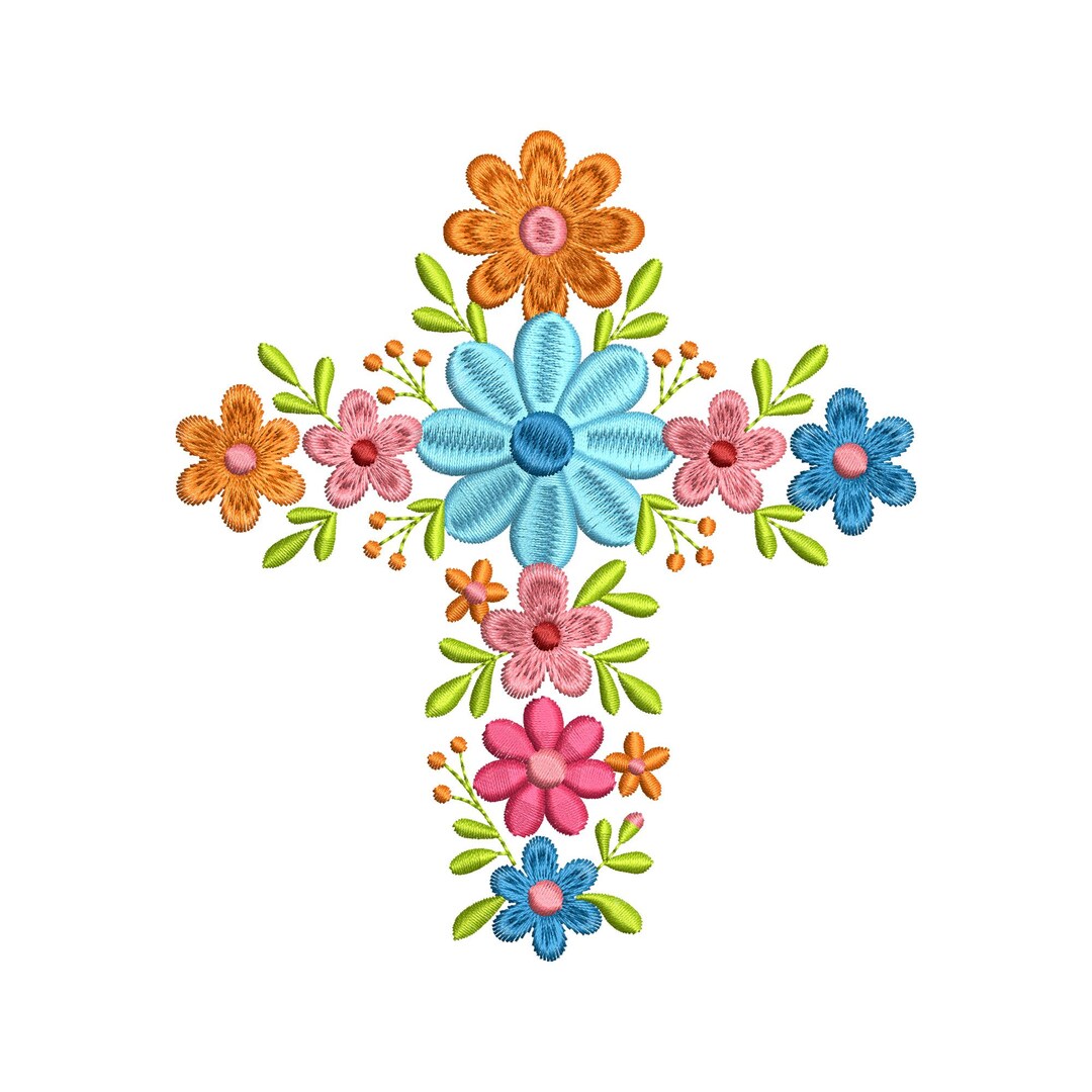 Floral Cross Embroidery Design, Flower Embroidery File, Summer ...