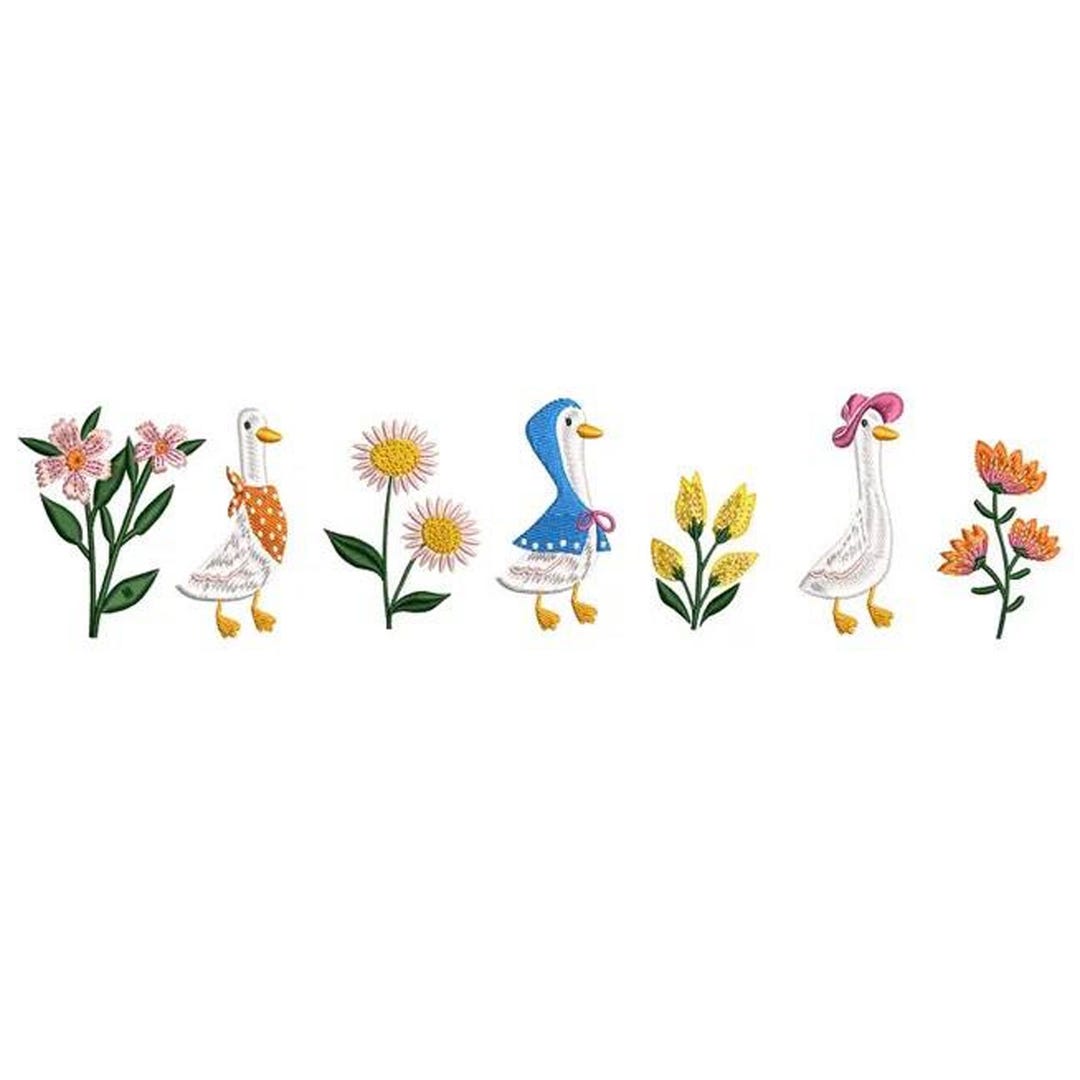 Cute Geese and Wildflower Embroidery Design, Fall Embroidery Design ...