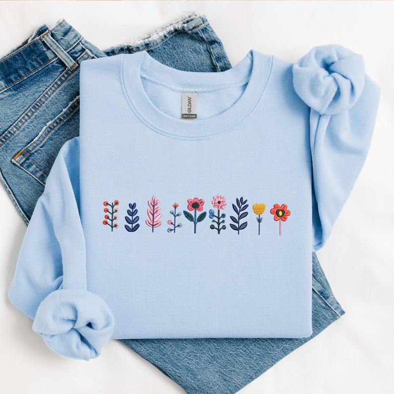 Wildflower Embroidered Sweatshirt Floral Shirt Hoodie Embroidered ...