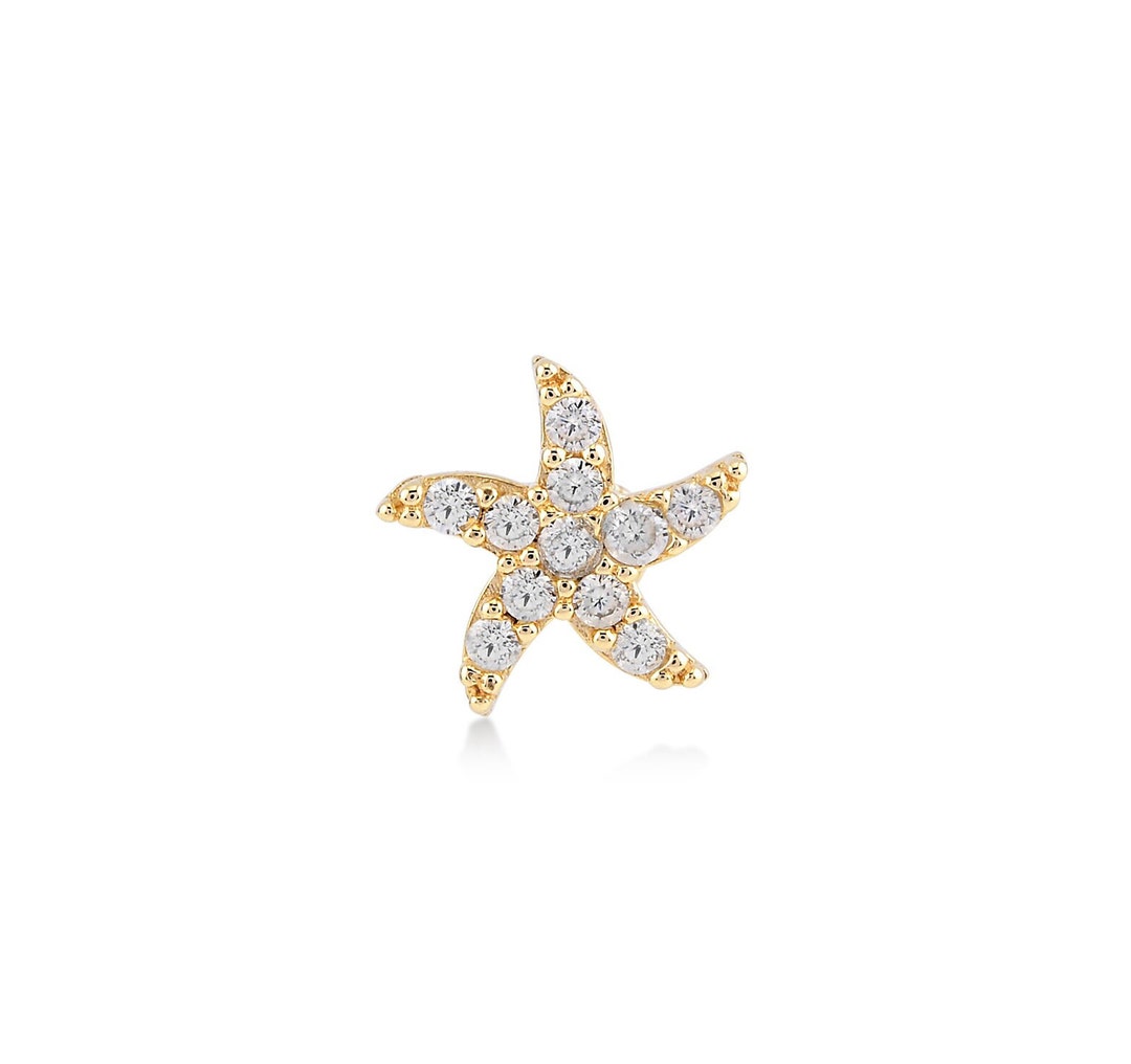 14K Starry Night Screw Back Earring - Versatile for Tragus, Helix ...