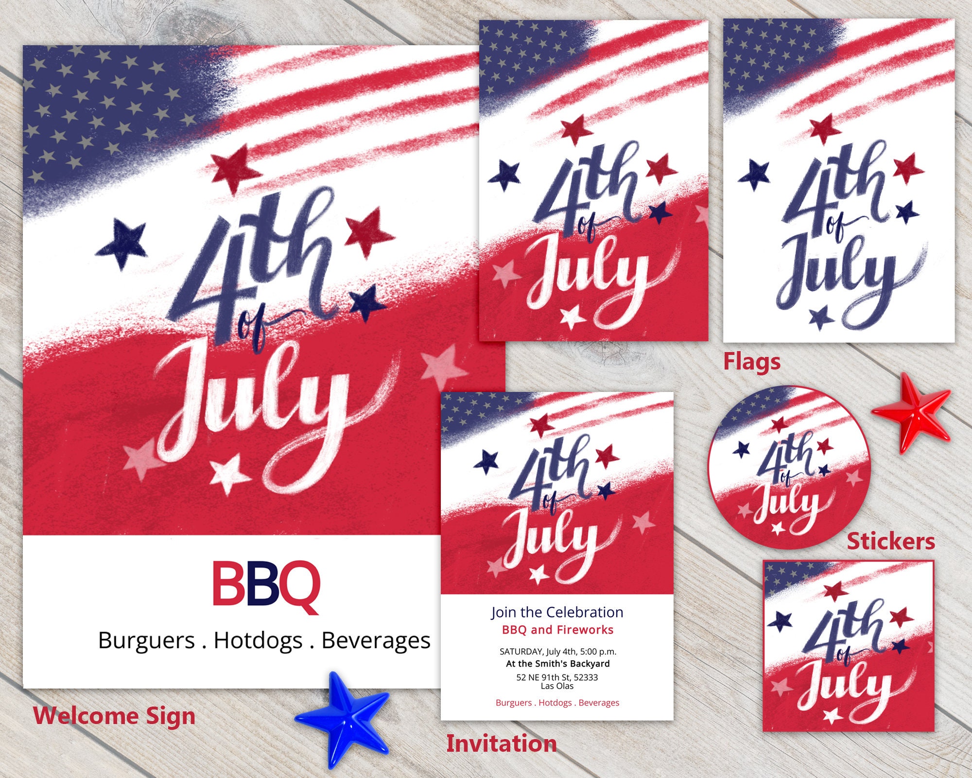 4th of July Printable Bundle. Printable, Editable Independence Day ...