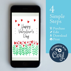 Valentine's Printable Card. Editable. Instant Download Valentine's Card ...